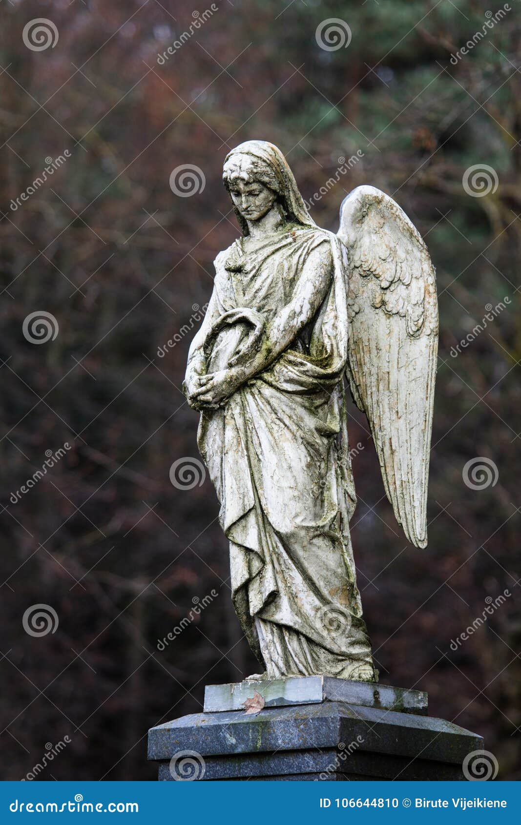 Statue of Mourning Angel in Some Lithuanian Cemetery Stock Photo ...