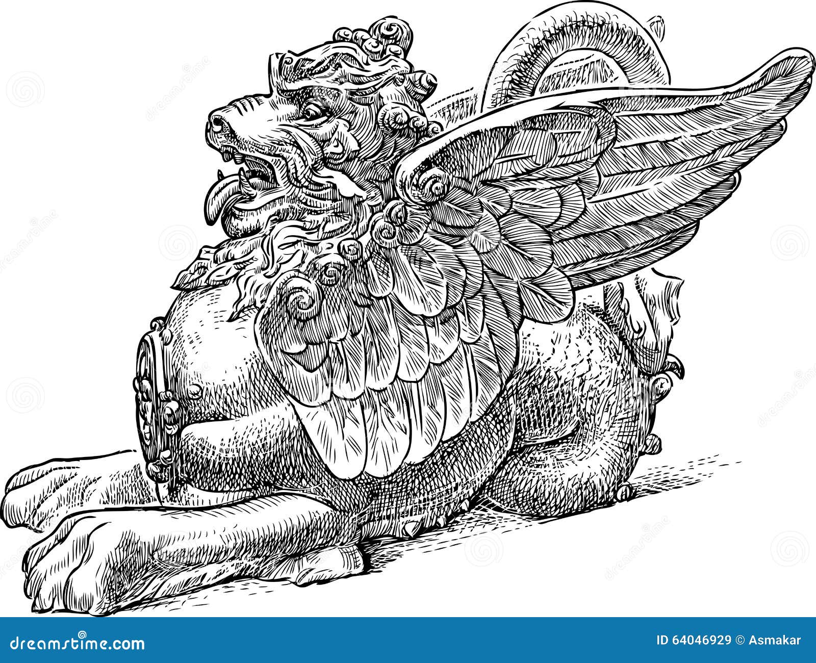 Statue of mythical dragon stock vector. Illustration of monster - 64046929