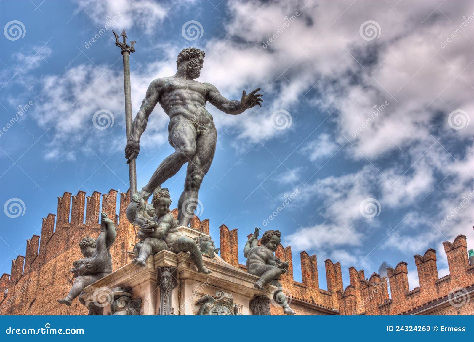 Statue of Neptune stock image. Image of bologna, clouds - 24324269