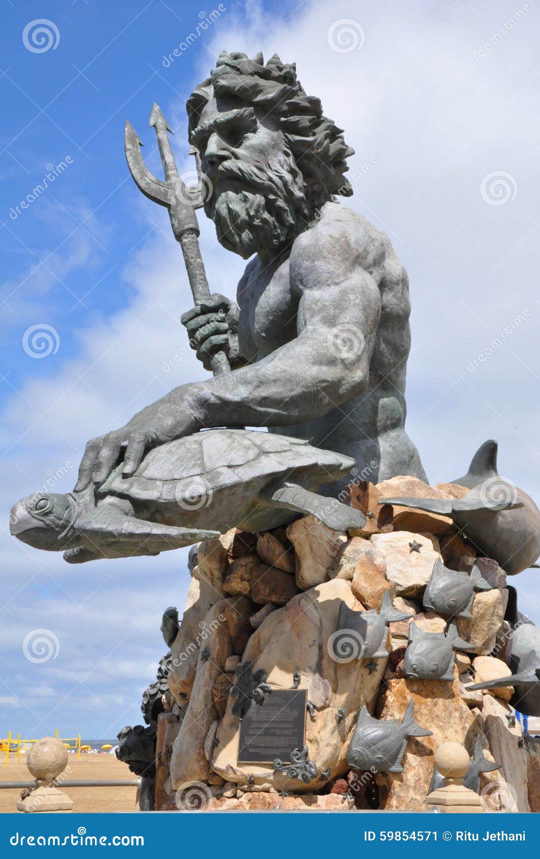 Statue of Neptune at Virginia Beach Stock Image - Image of holding ...