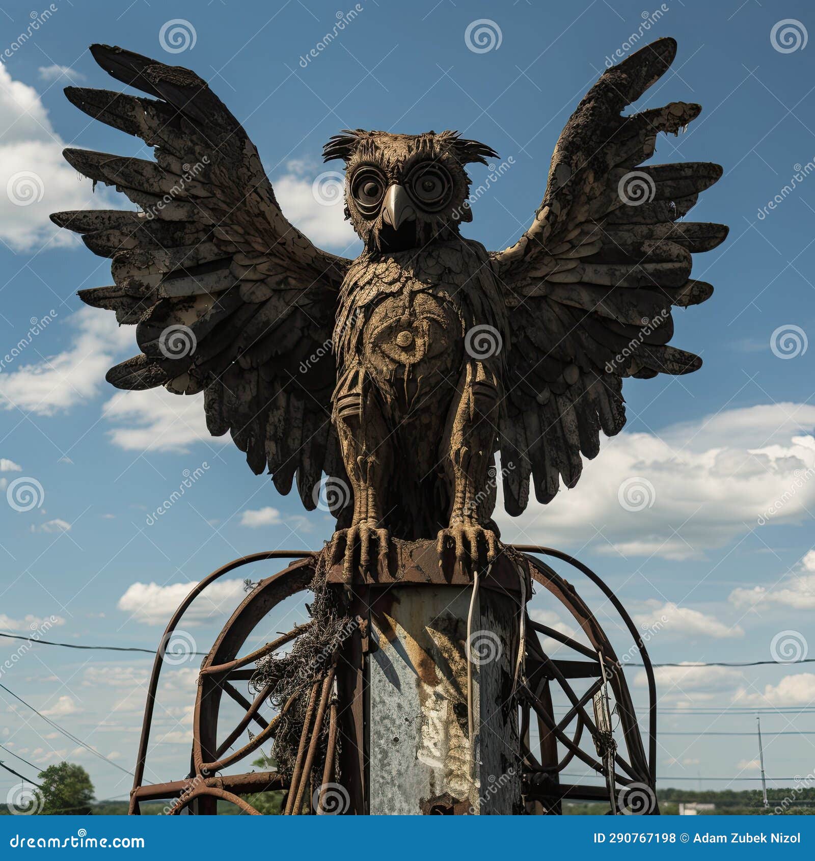 A Statue of an Owl with Wings Stock Illustration - Illustration of bird ...
