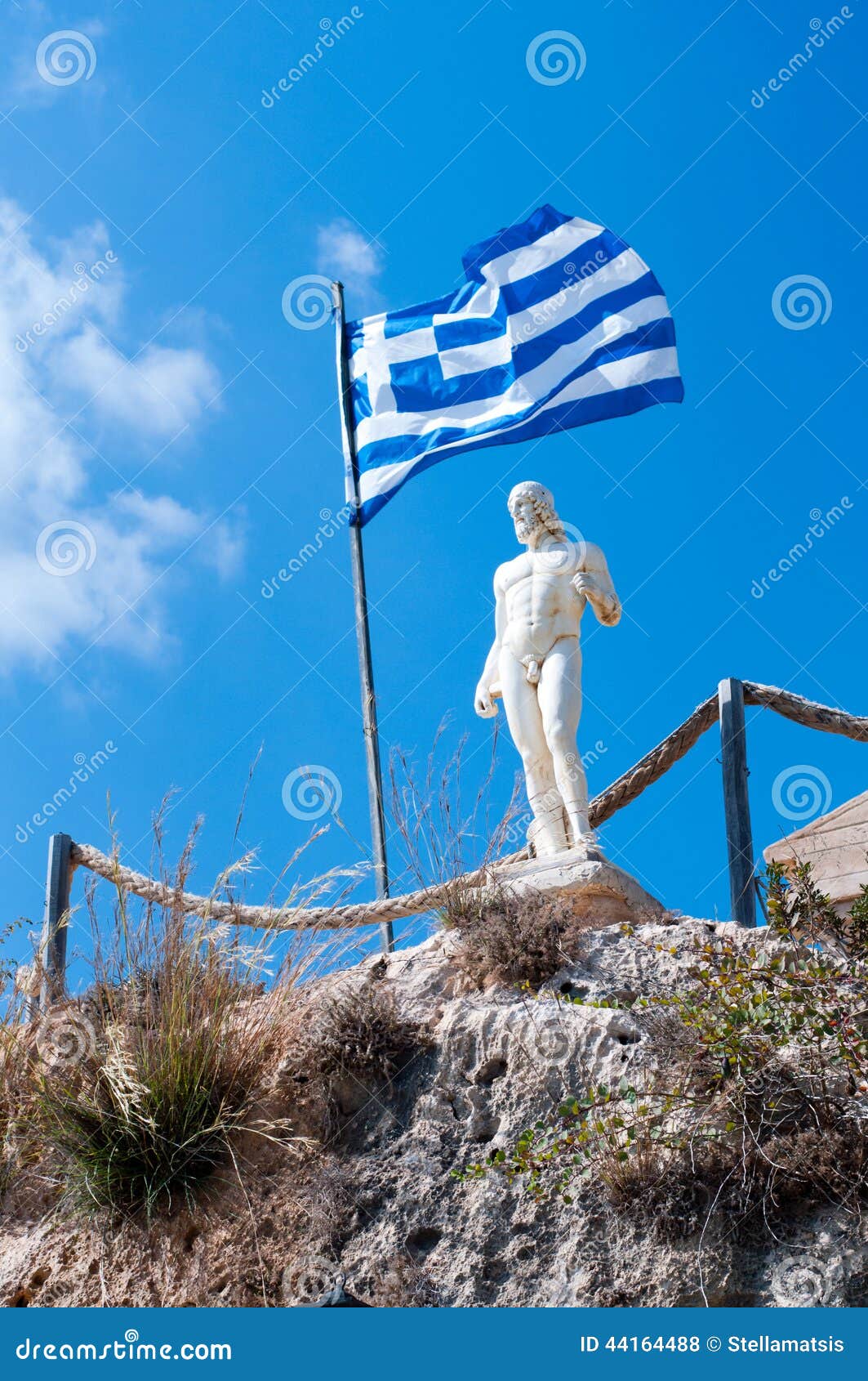 Statue of Patroclus with Greek Flag Stock Photo - Image of acient ...