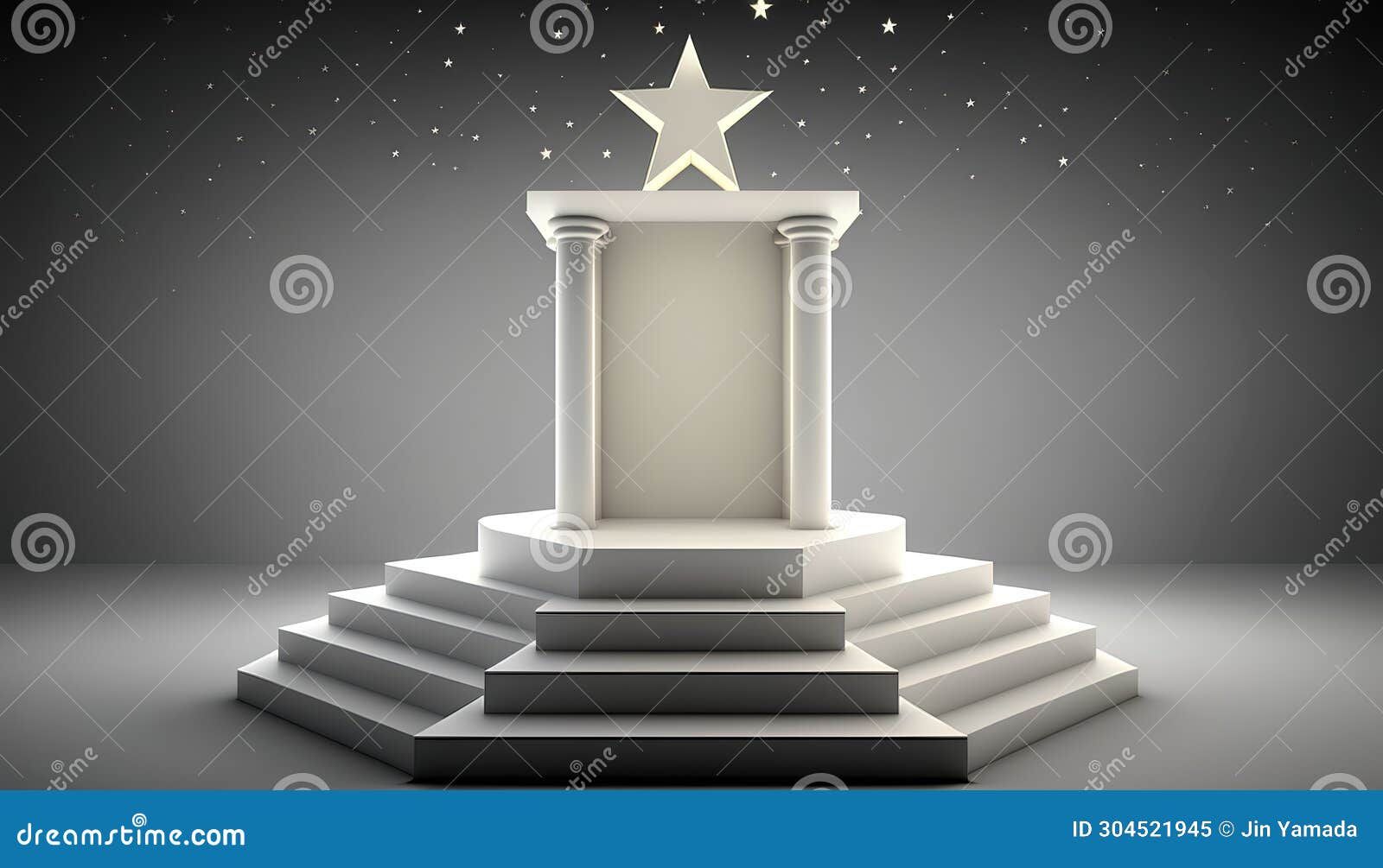 Statue on Pedestal with Star in the Dark Room 3d Illustration Stock ...