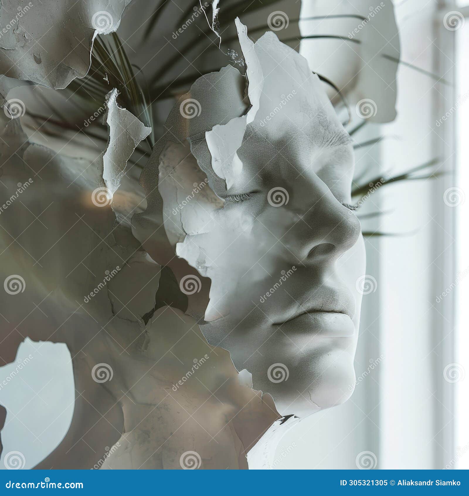 A Statue of a Person S Face with a Broken Head Stock Image - Image of ...