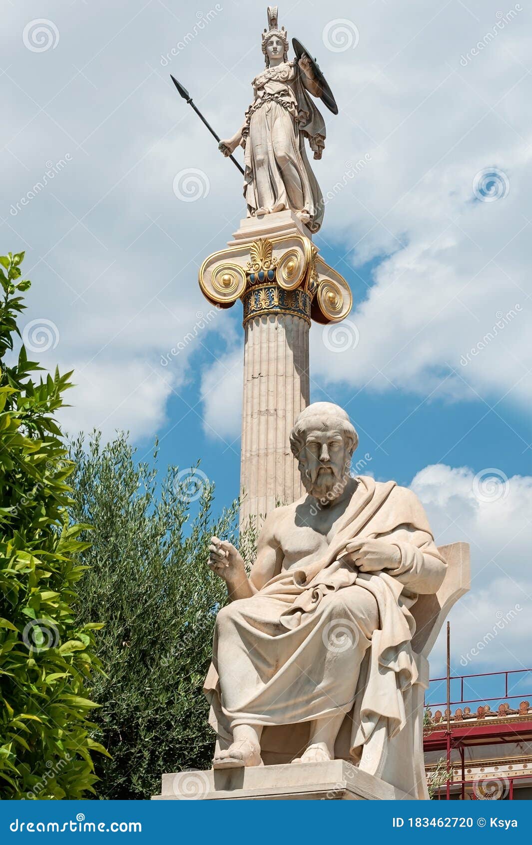 Statue of Plato with the Athena Column Stock Photo - Image of exterior ...