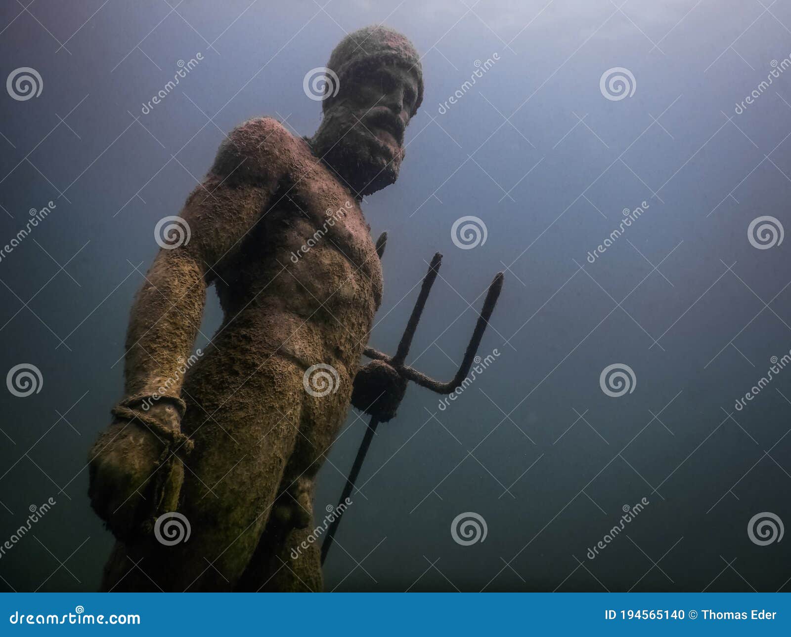 Statue Posseidon with a Trident Bottom View while Diving Stock Photo ...