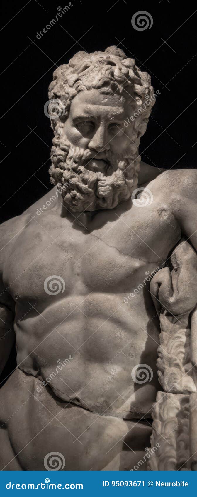 Statue of Powerful Hercules, Closeup, Isolated at Black Background ...
