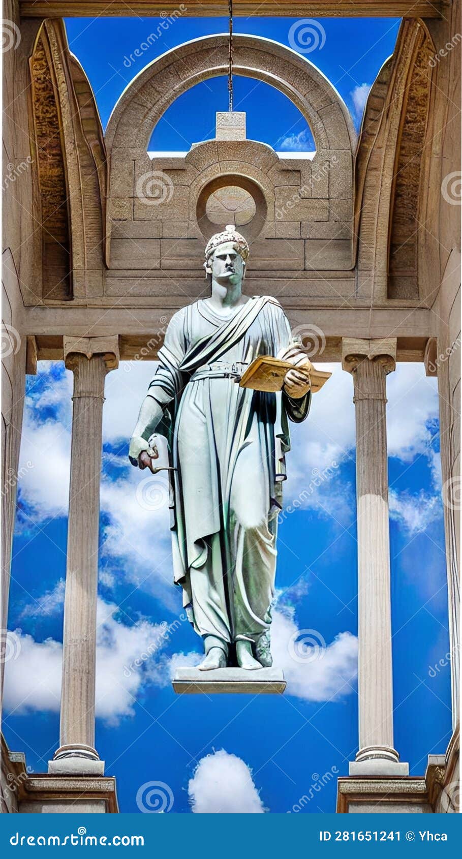 Statue Representing Justice Over a Blue SkyIllustration Artificial ...