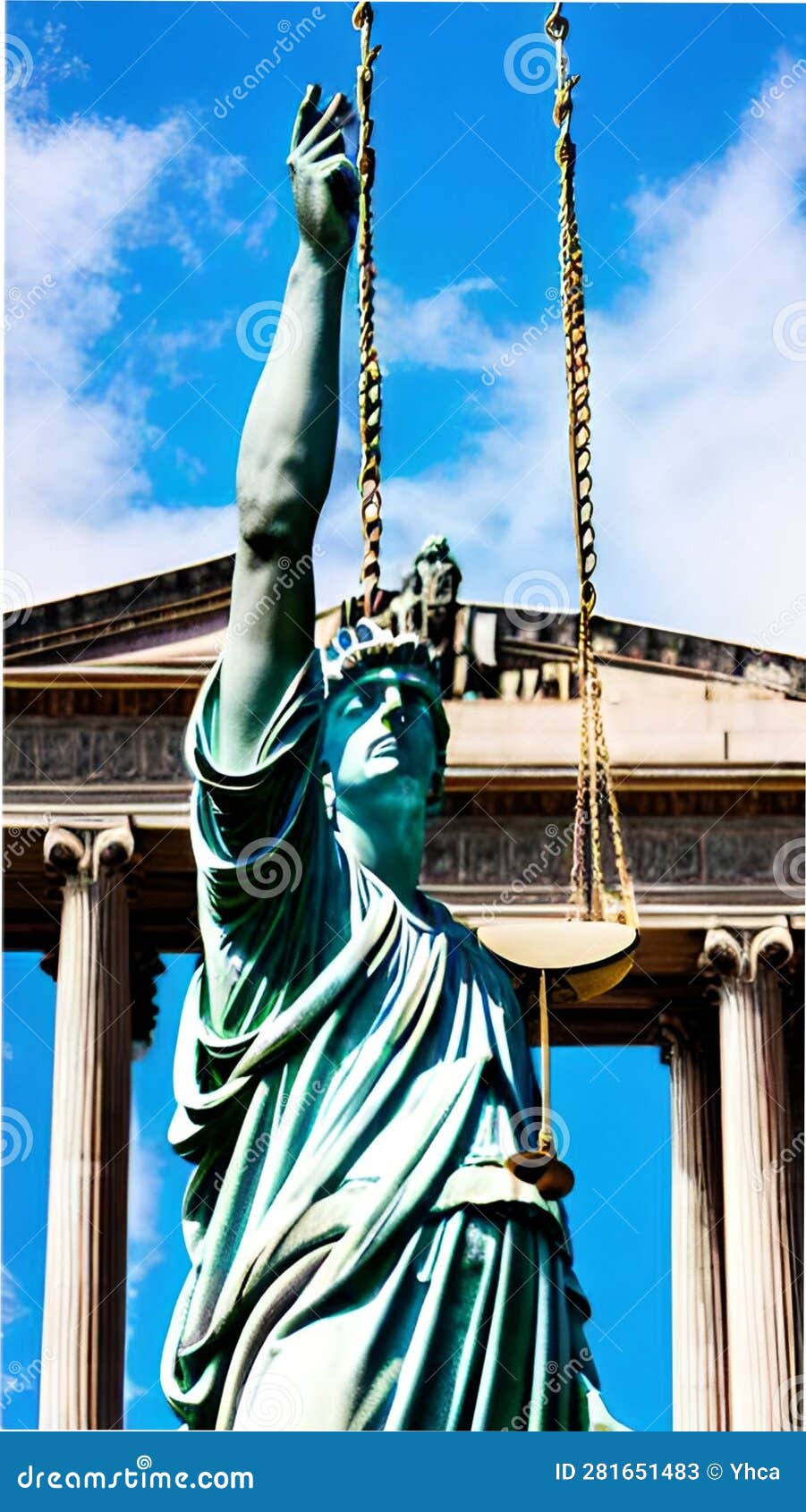 Statue Representing Justice Over a Blue SkyIllustration Artificial ...