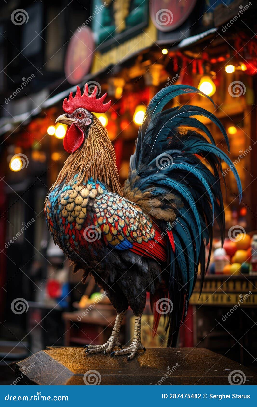 A Statue of a Rooster Stands in Front of a Store. Generative AI Image ...