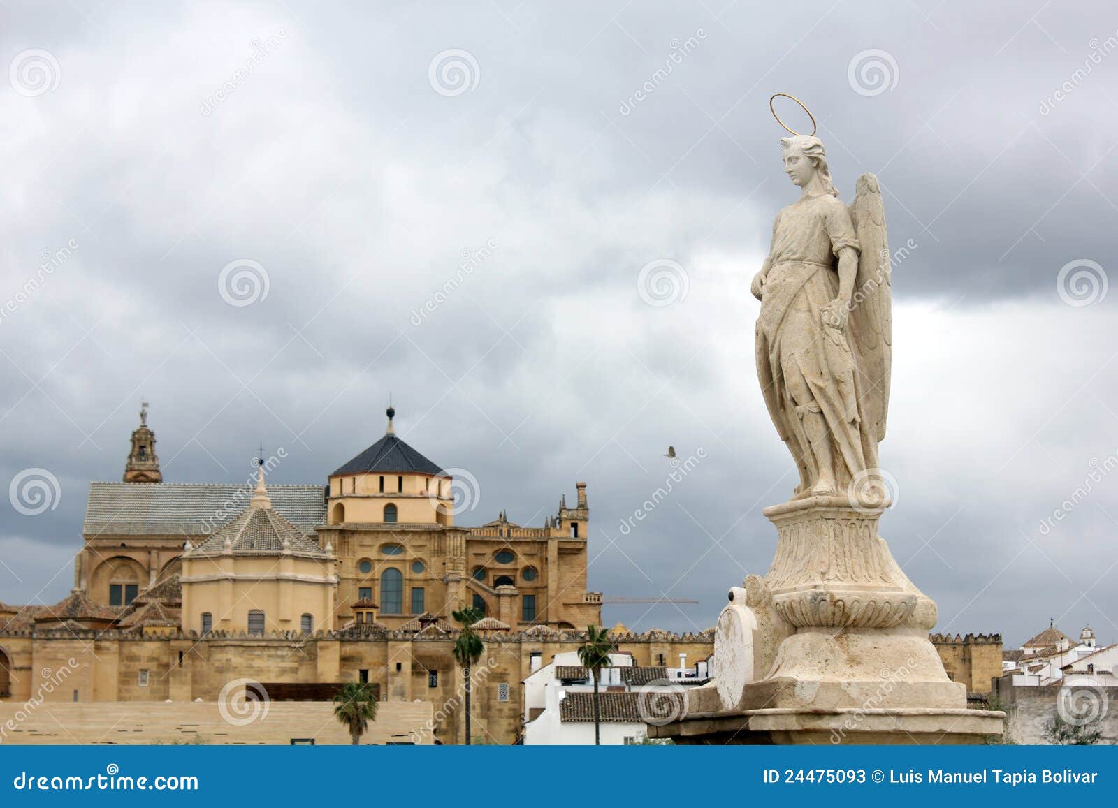 Statue of San Rafael in the Roman Bridge Stock Image - Image of ...