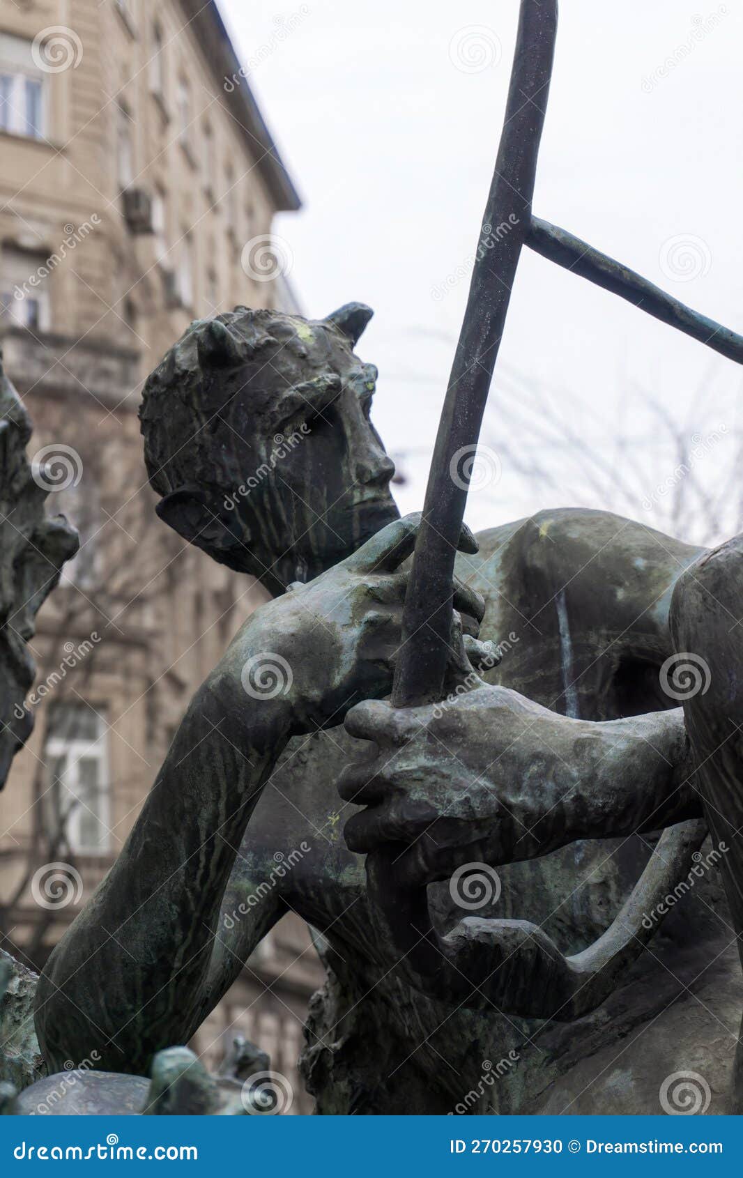 Statue of a Satyr with a Small Harp on a Tree Stock Photo - Image of ...