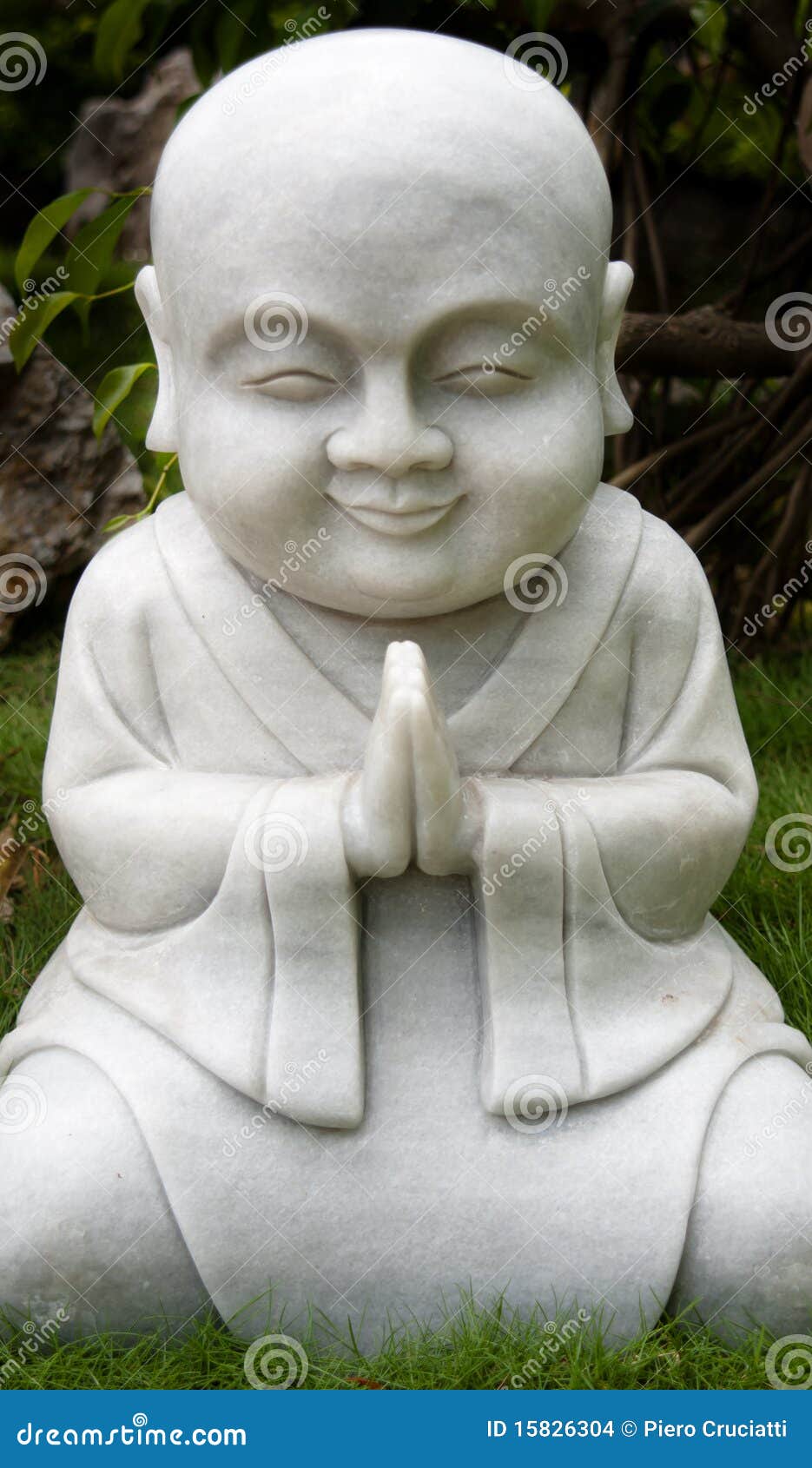 Statue of Smiling Monk Praying Stock Photo - Image of peace, purity ...