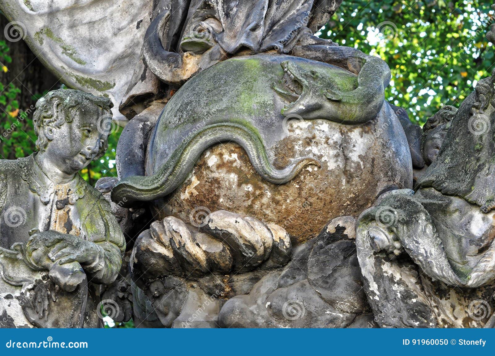 Statue of Snake on Round Stone Stock Photo - Image of design, outdoors ...