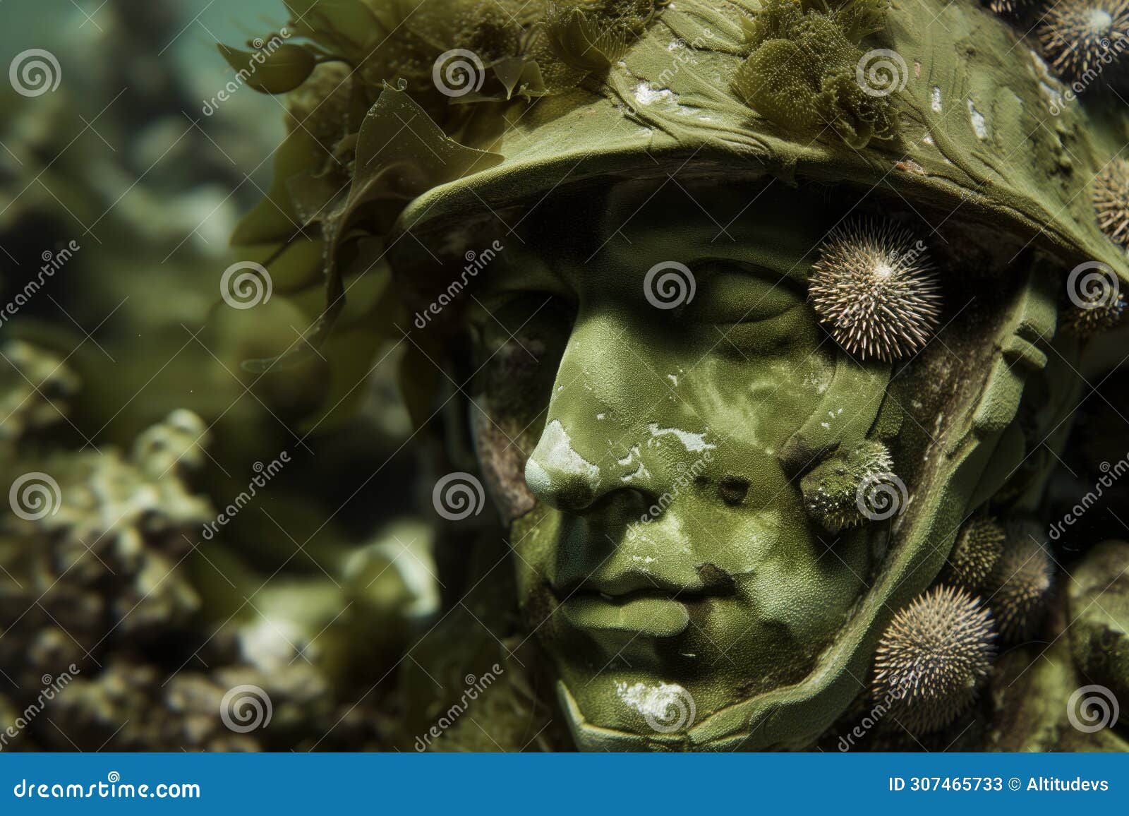 A Statue of a Soldier with Algae and Sea Urchins Stock Image - Image of ...