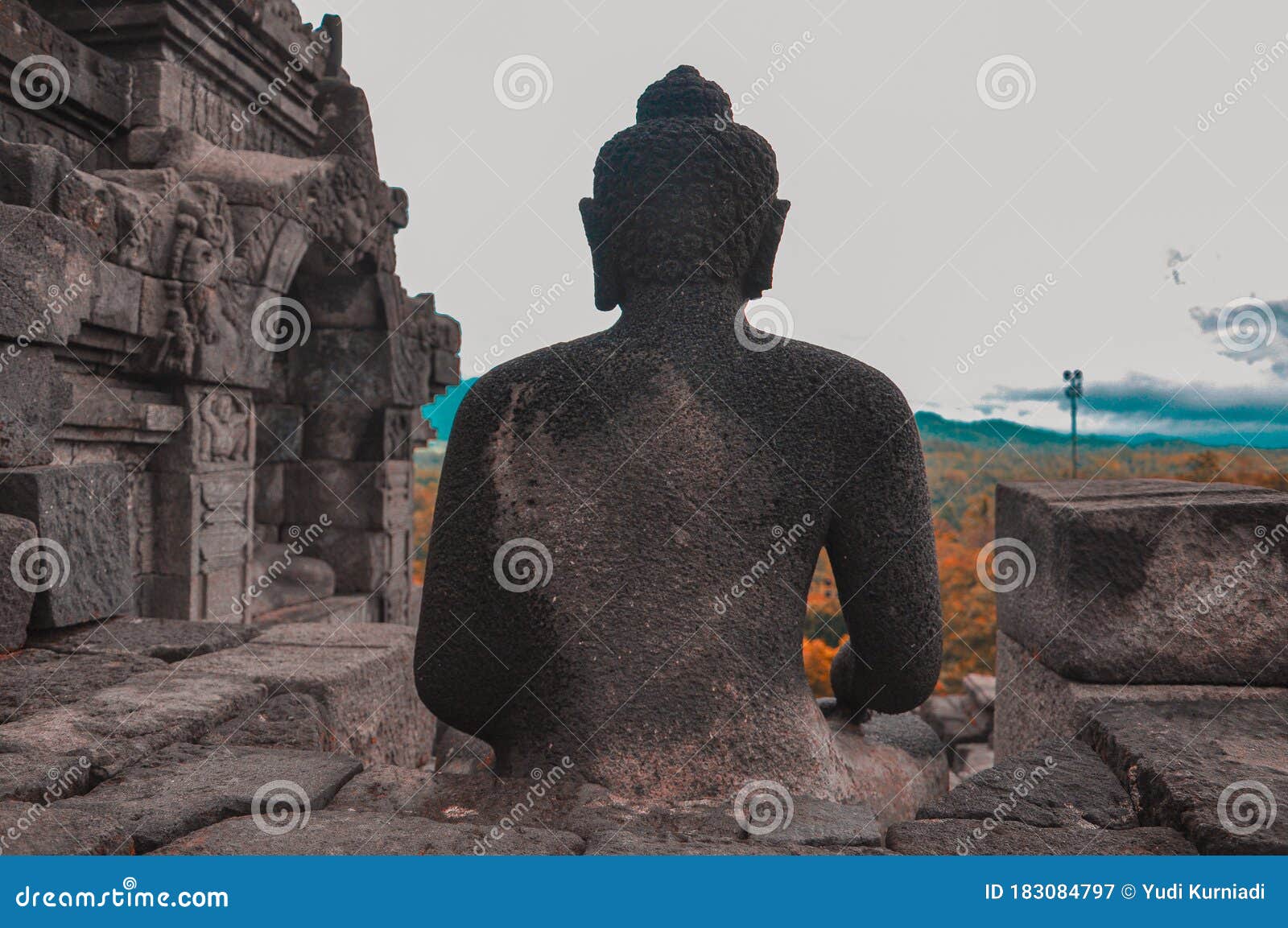 The Statue From Stone Of Buddha Sitting Inside Half Stupa Royalty-Free ...
