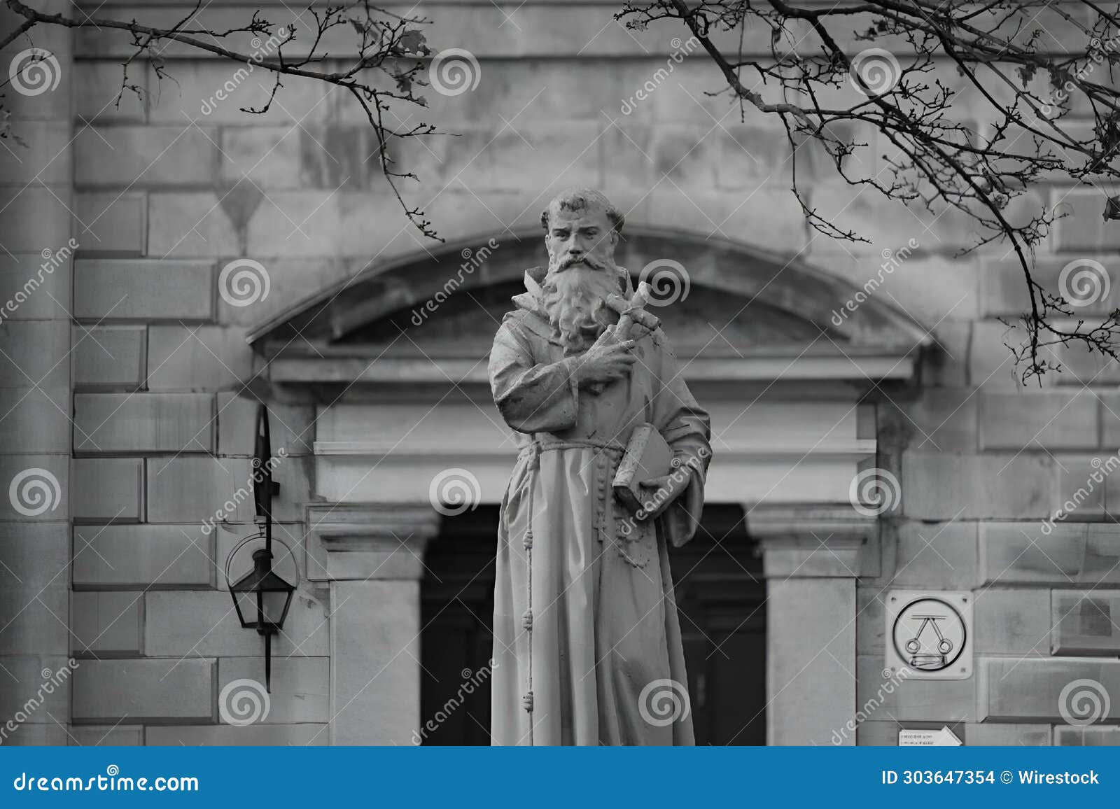 Statue is on a Stone Walkway by a Large Clock Tower Stock Illustration ...