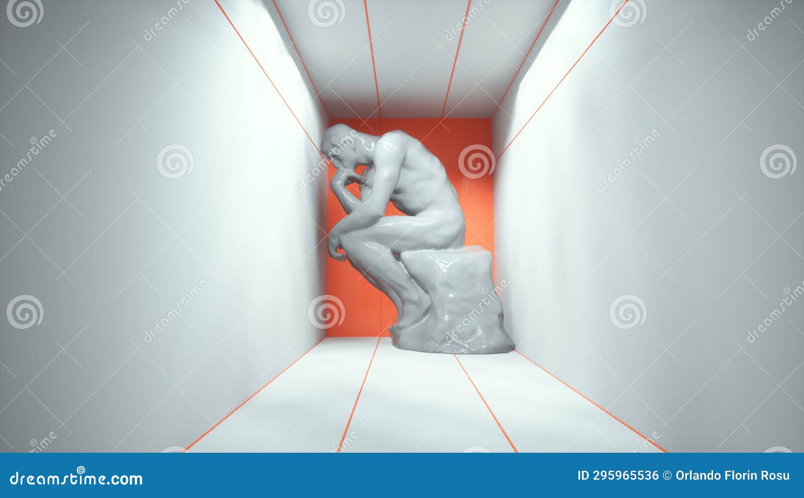 Statue of Thoughtful Man Sitting Down in a Room. Confusion and ...