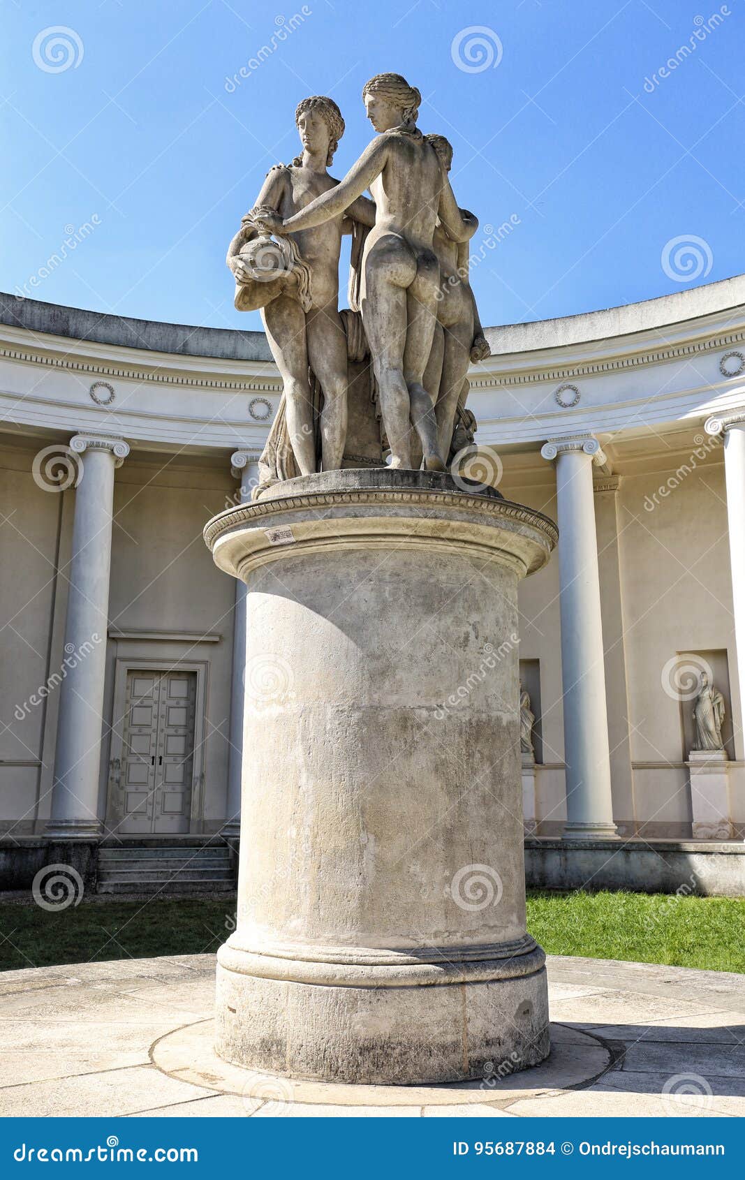 Statue of Three Graces on the Tall Pedestal Stock Photo - Image of ...
