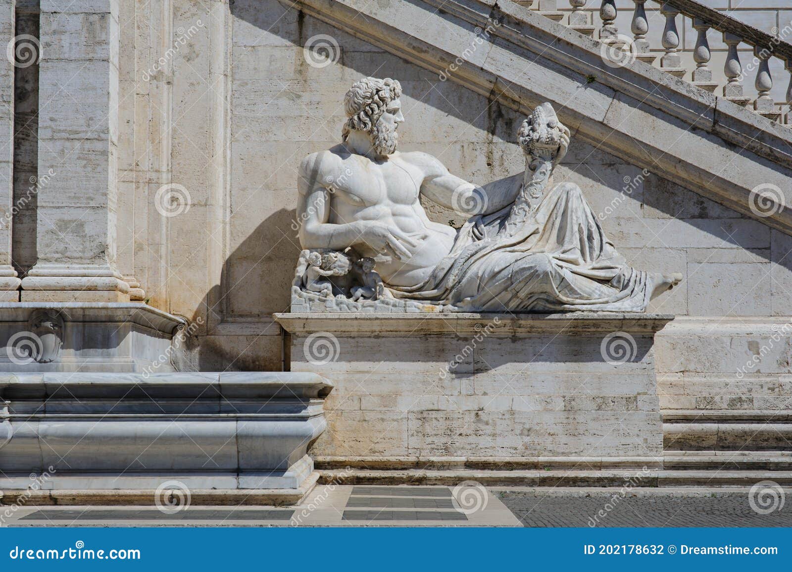 Statue of the Tiber River with Romulus and Remus Stock Photo - Image of ...
