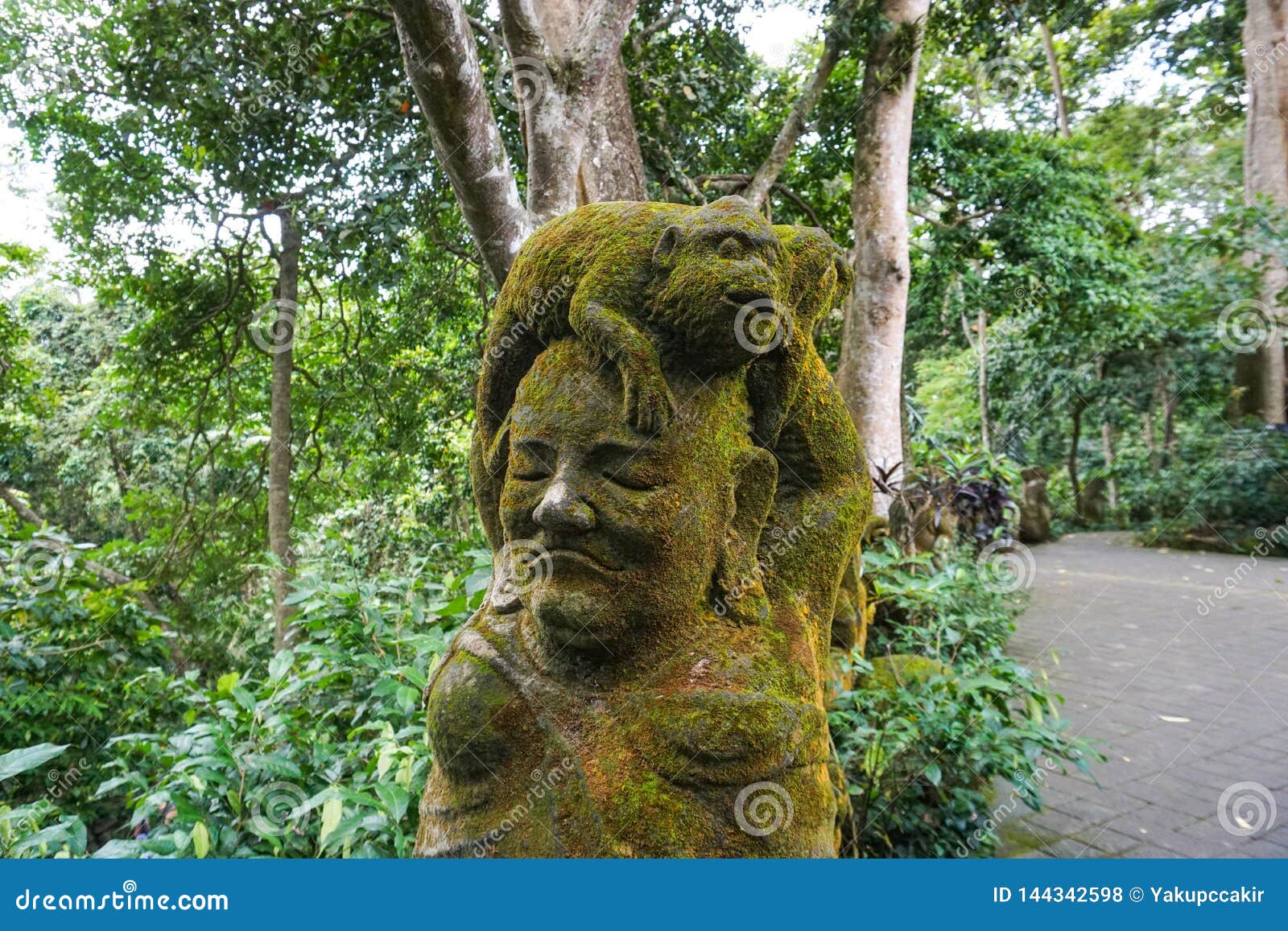 The Statue in Ubud Monkey Forest Covered by Moss, Bali Island ...