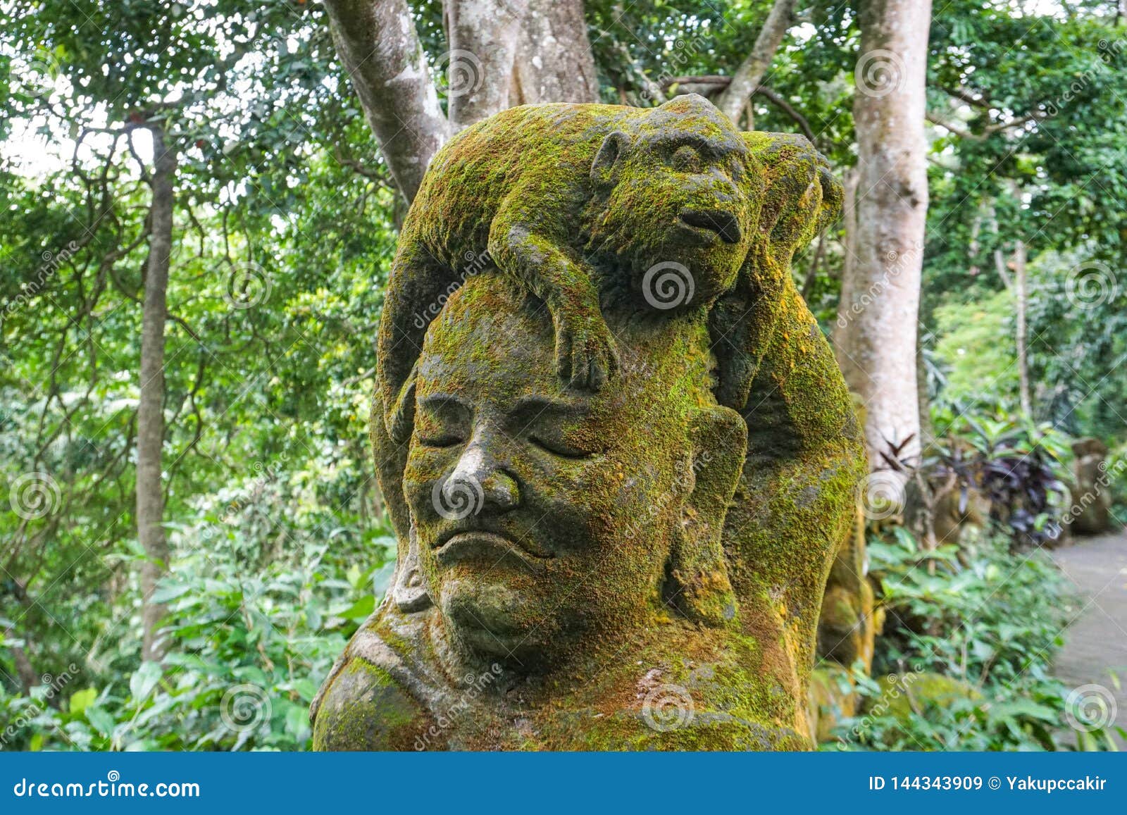 The Statue in Ubud Monkey Forest Covered by Moss, Bali Island ...