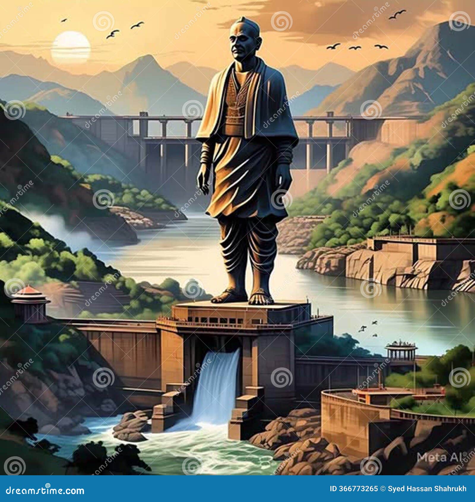 Tallest Statue Of Unity In India Stands Against Cloudy Sky At Sunset ...