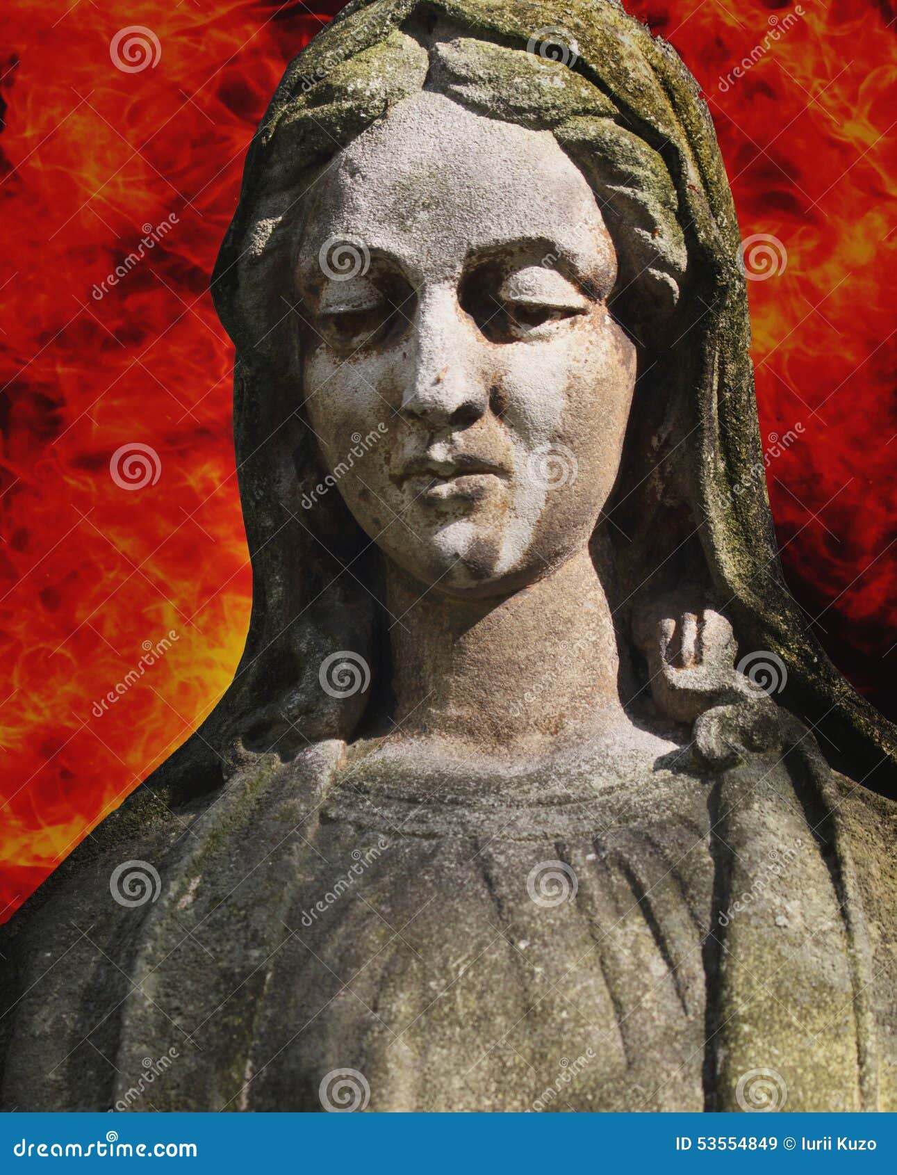 Statue of Virgin Mary Against the Background of Fire Stock Image ...