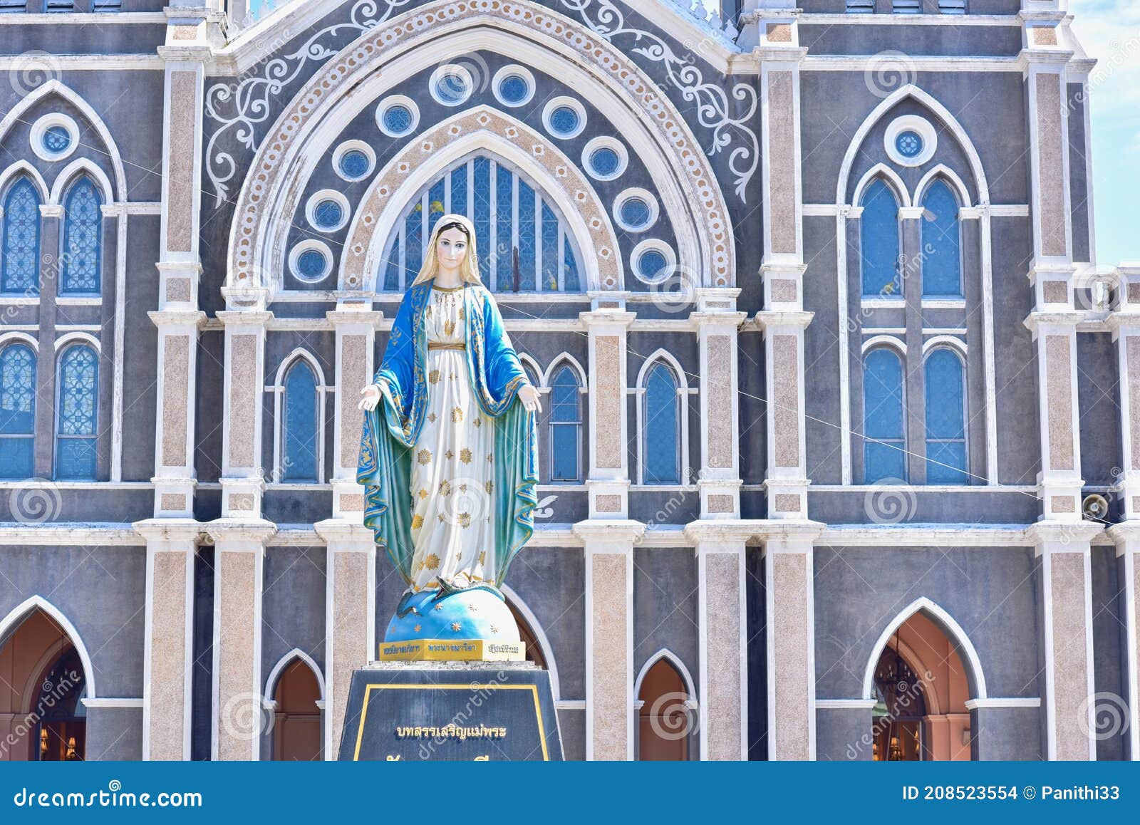 Statue of Virgin Mary and Christmas Tree at Cathedral of Immaculate ...