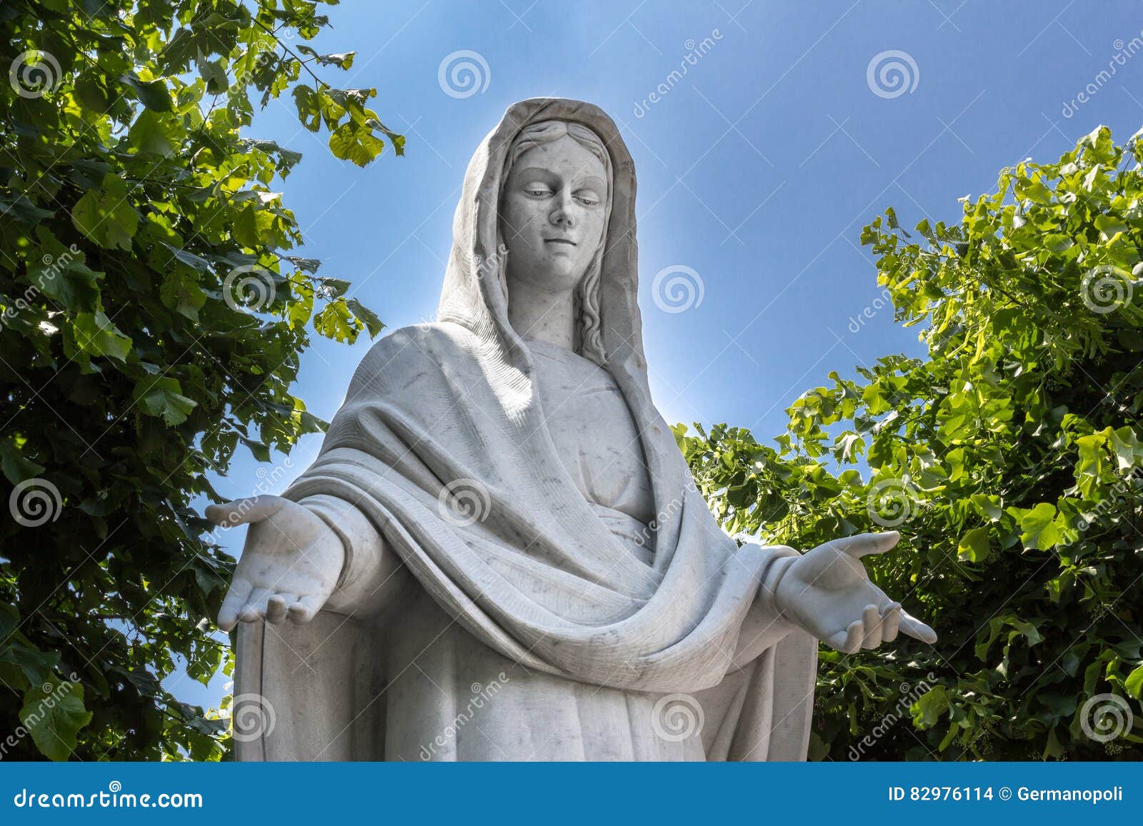 Statue of Virgina Mary stock photo. Image of church, green - 82976114