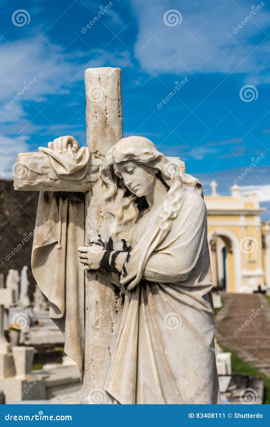 Statue of a Women Hugging a Cross Stock Image - Image of graveyard ...