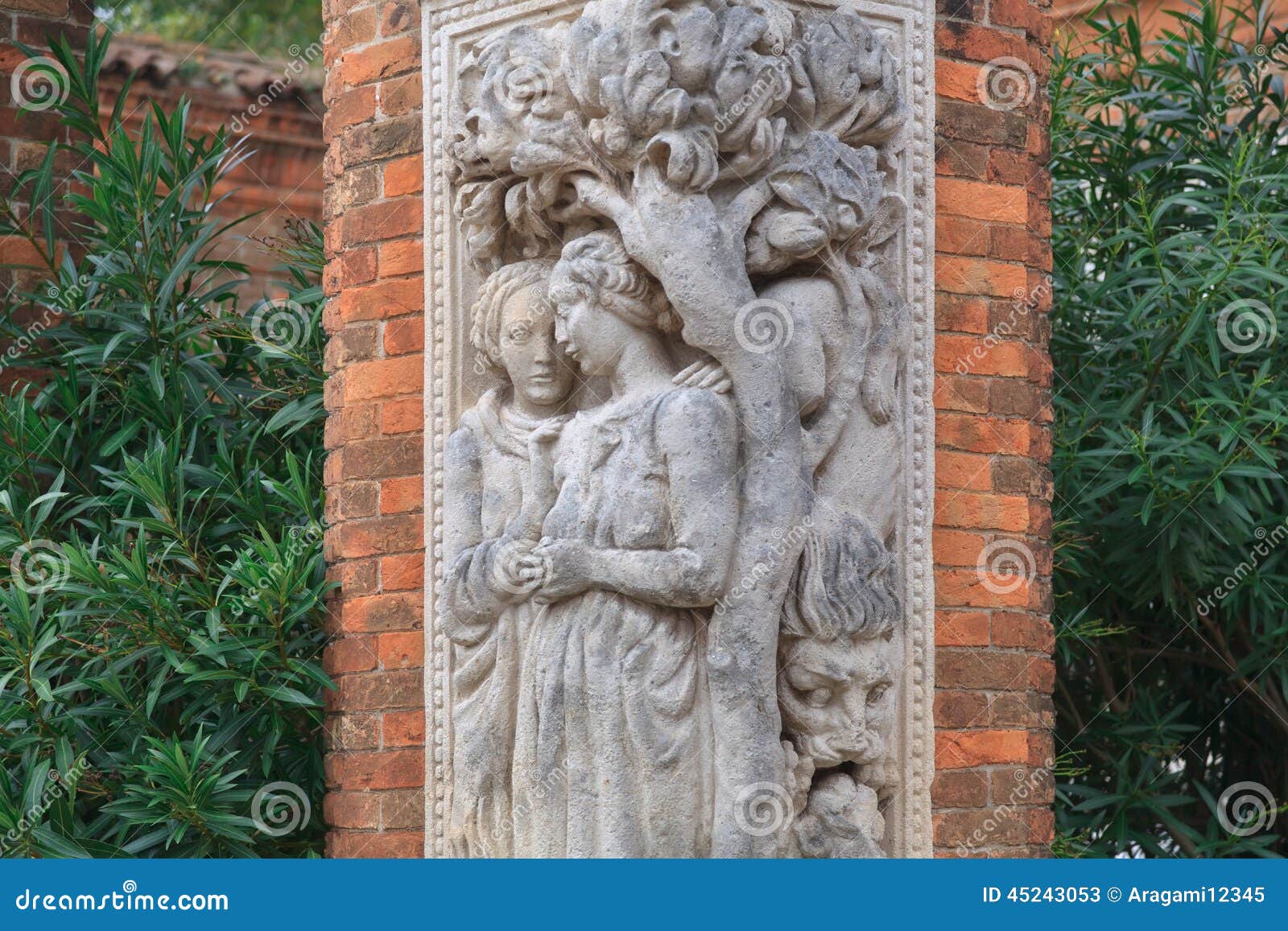 Statues on the Brick Column in the Garden Stock Image - Image of ...