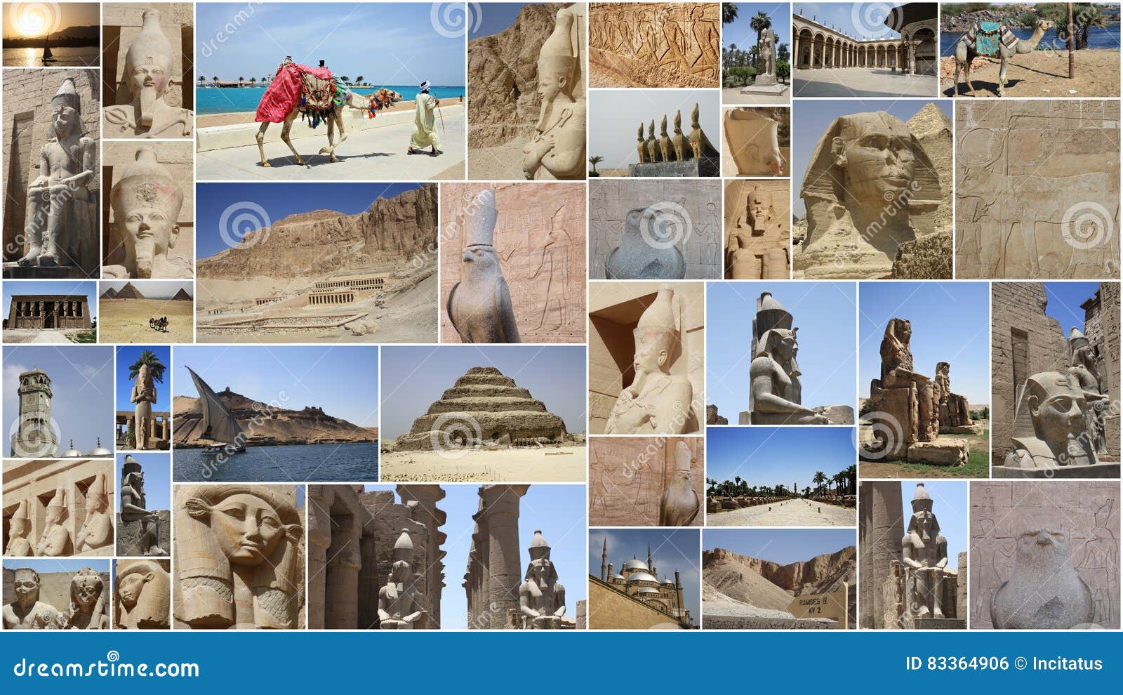 STATUES COLLAGE in EGYPT stock photo. Image of civilization - 83364906