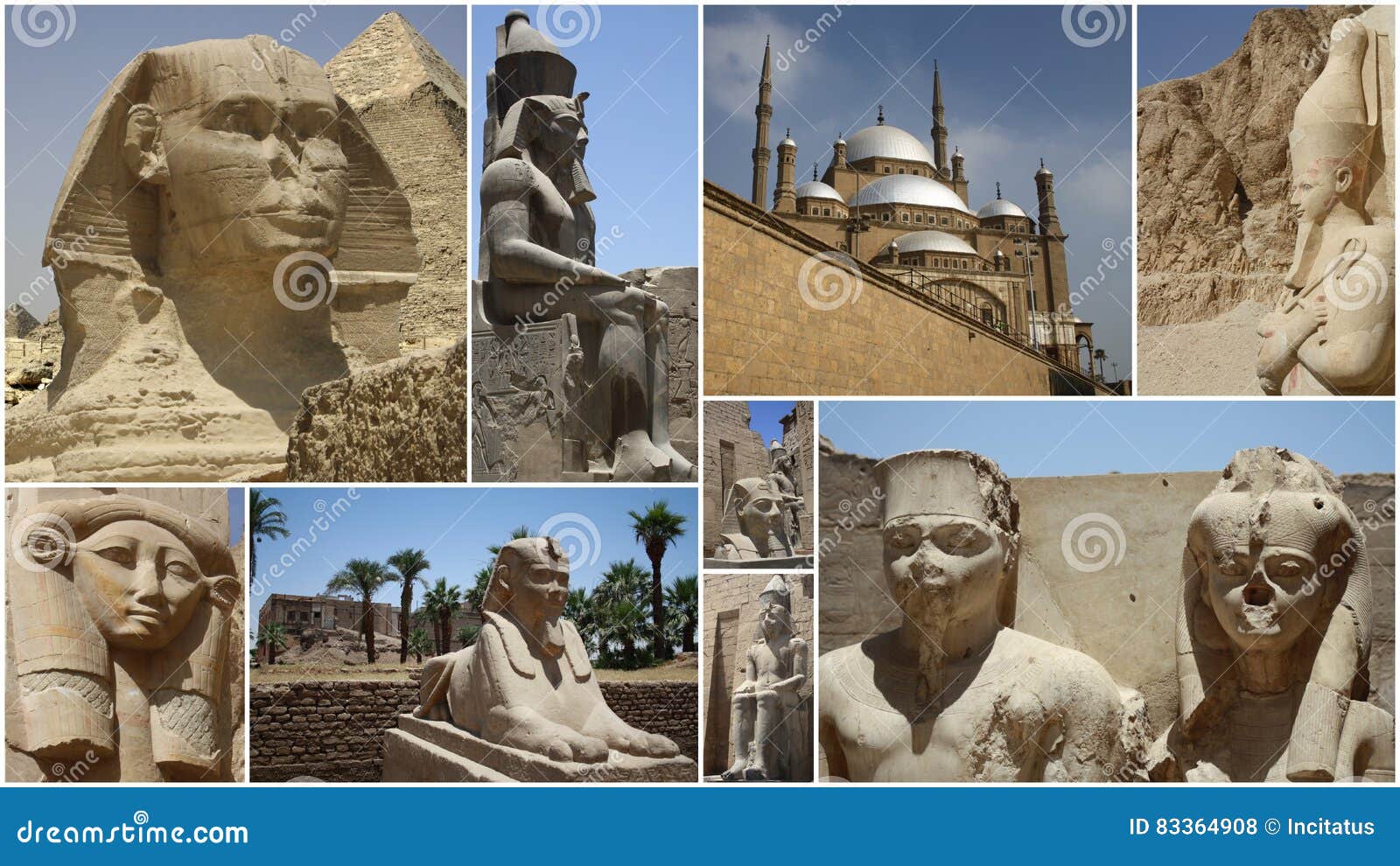 STATUES COLLAGE in EGYPT stock photo. Image of horus - 83364908