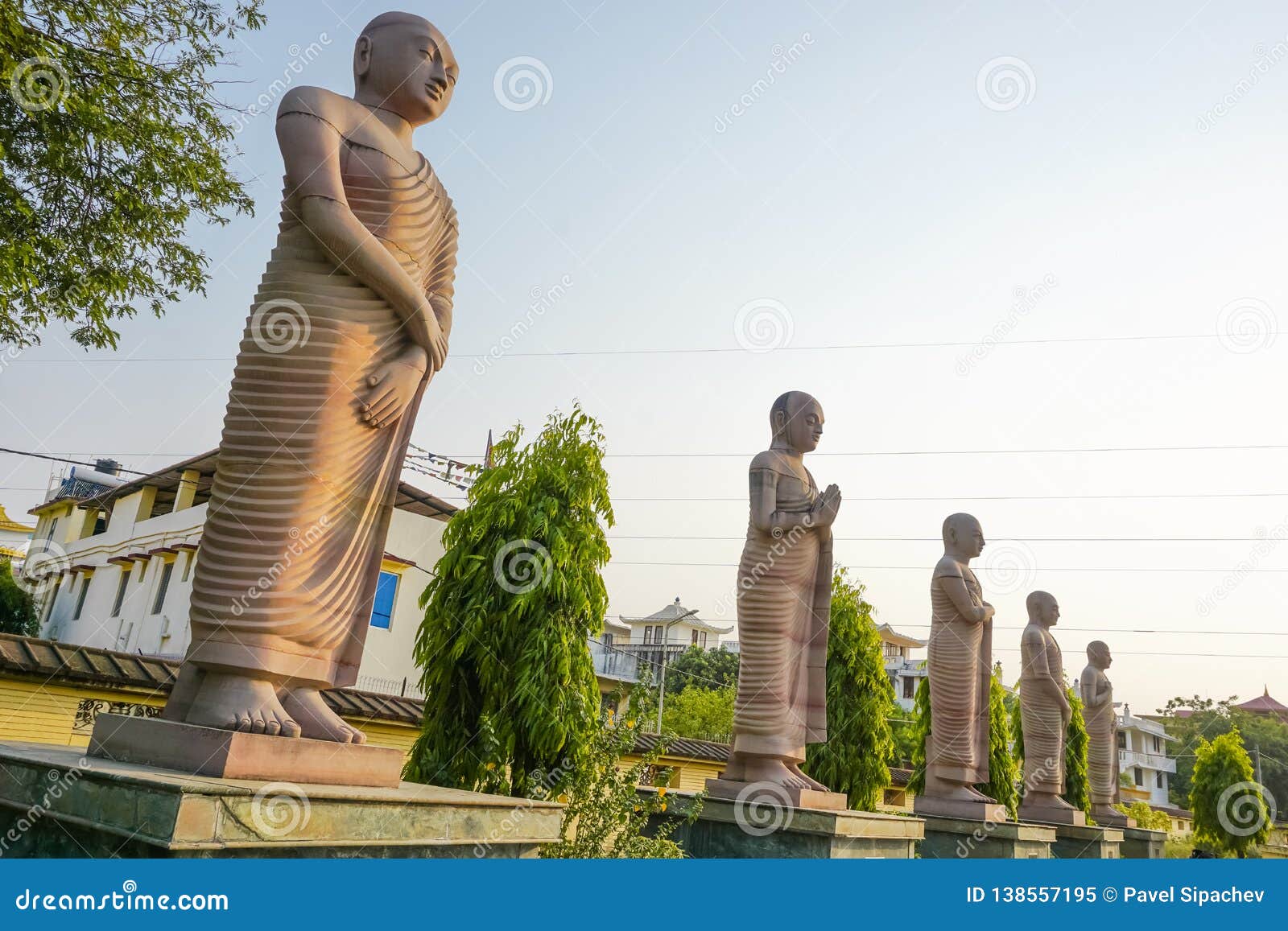 BODHGAYA, INDIA - MAY 26, 2017: Statues of the First Disciples of the ...