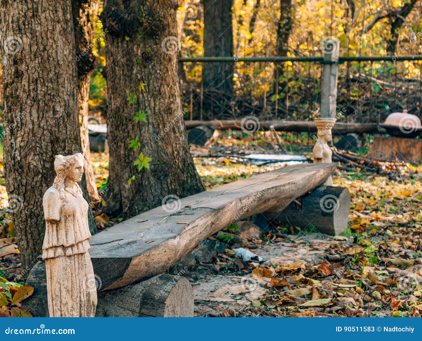 Statues without Hands beside a Wooden Bench Stock Image - Image of hand ...