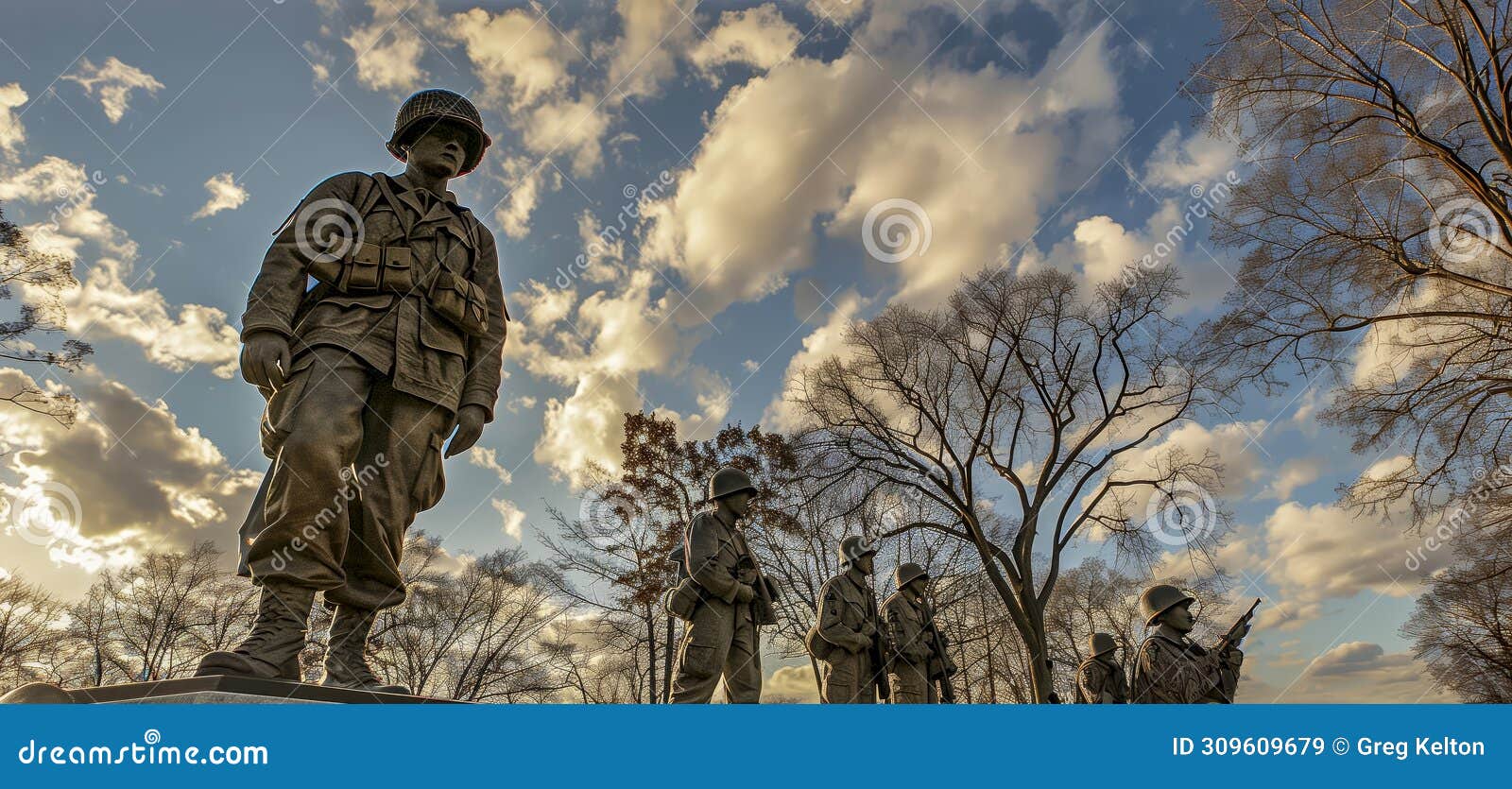 Statues of Soldiers Marching in Formation Under a Dramatic Sky ...