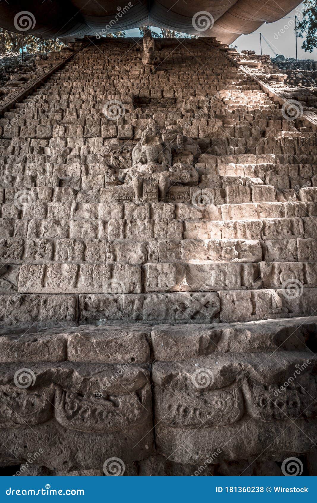 Statues on the Stairs of the Mayan Ruins in Honduras Stock Photo ...