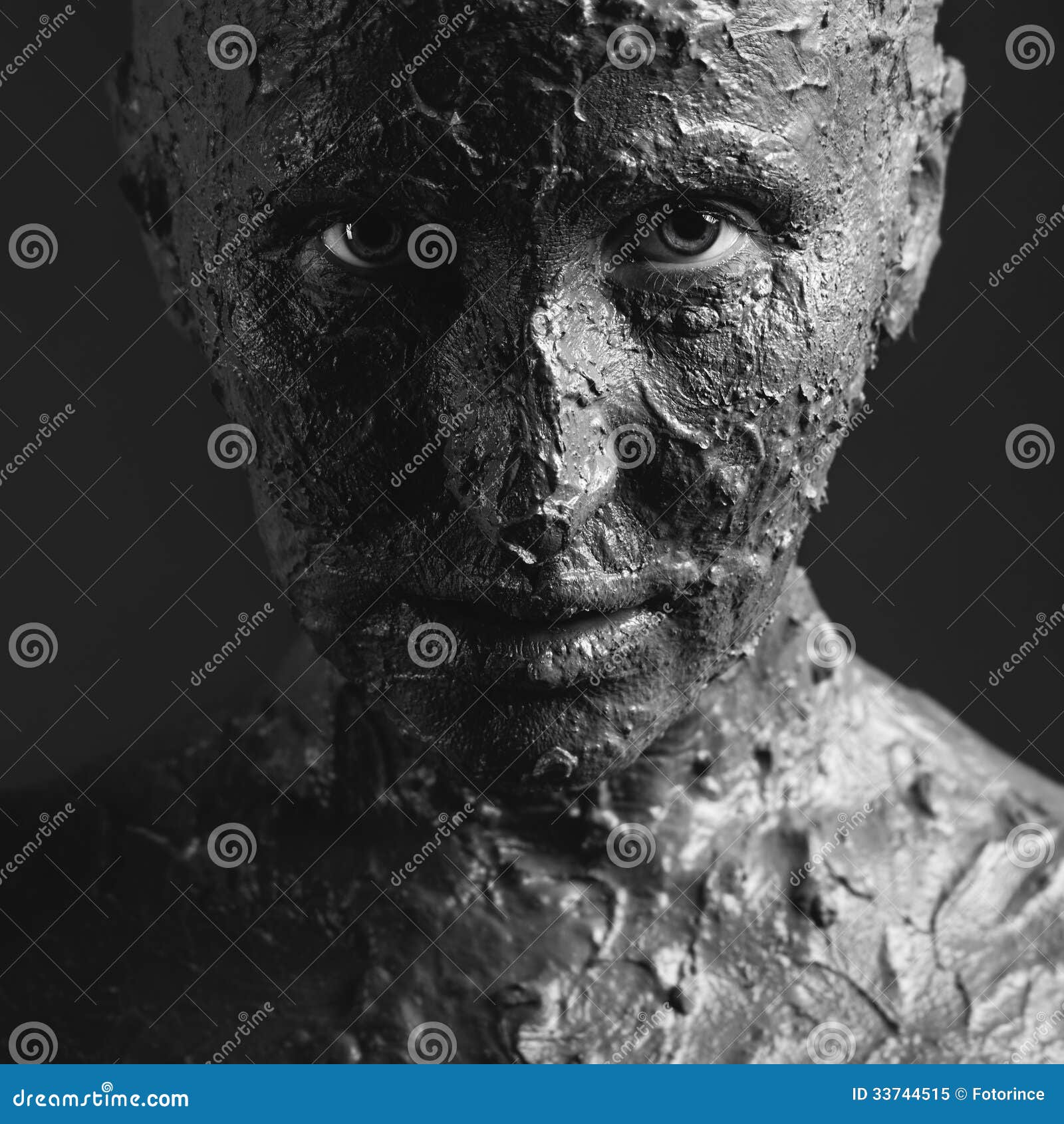 Statuesque woman in clay stock image. Image of mask, mysterious - 33744515
