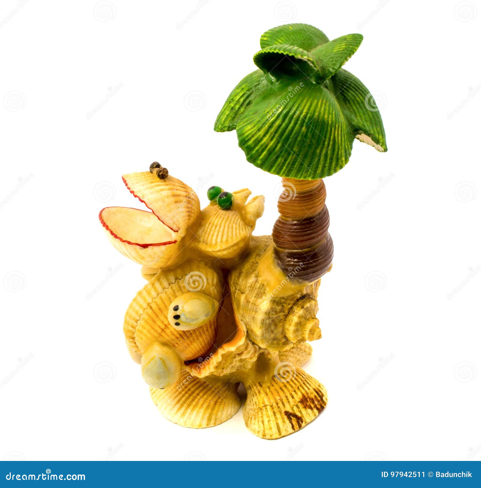 Statuette of Shell Hippopotamus with a Palm Isolated on a White ...