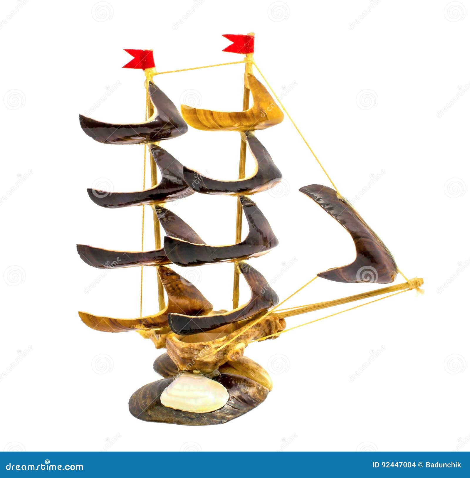 Statuette Of Ship Made From Shell Isolated On A White Background Stock ...