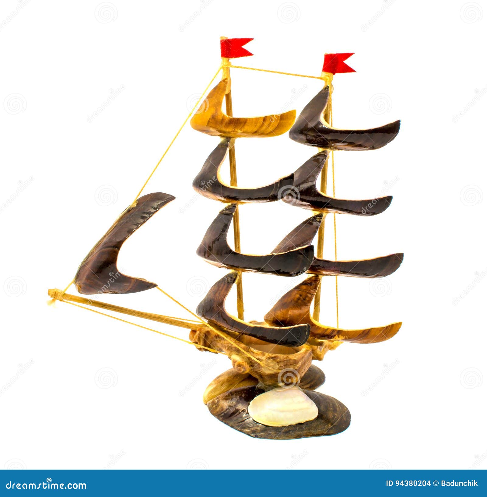 Statuette Of Ship Made From Shell Isolated On A White Background Stock ...