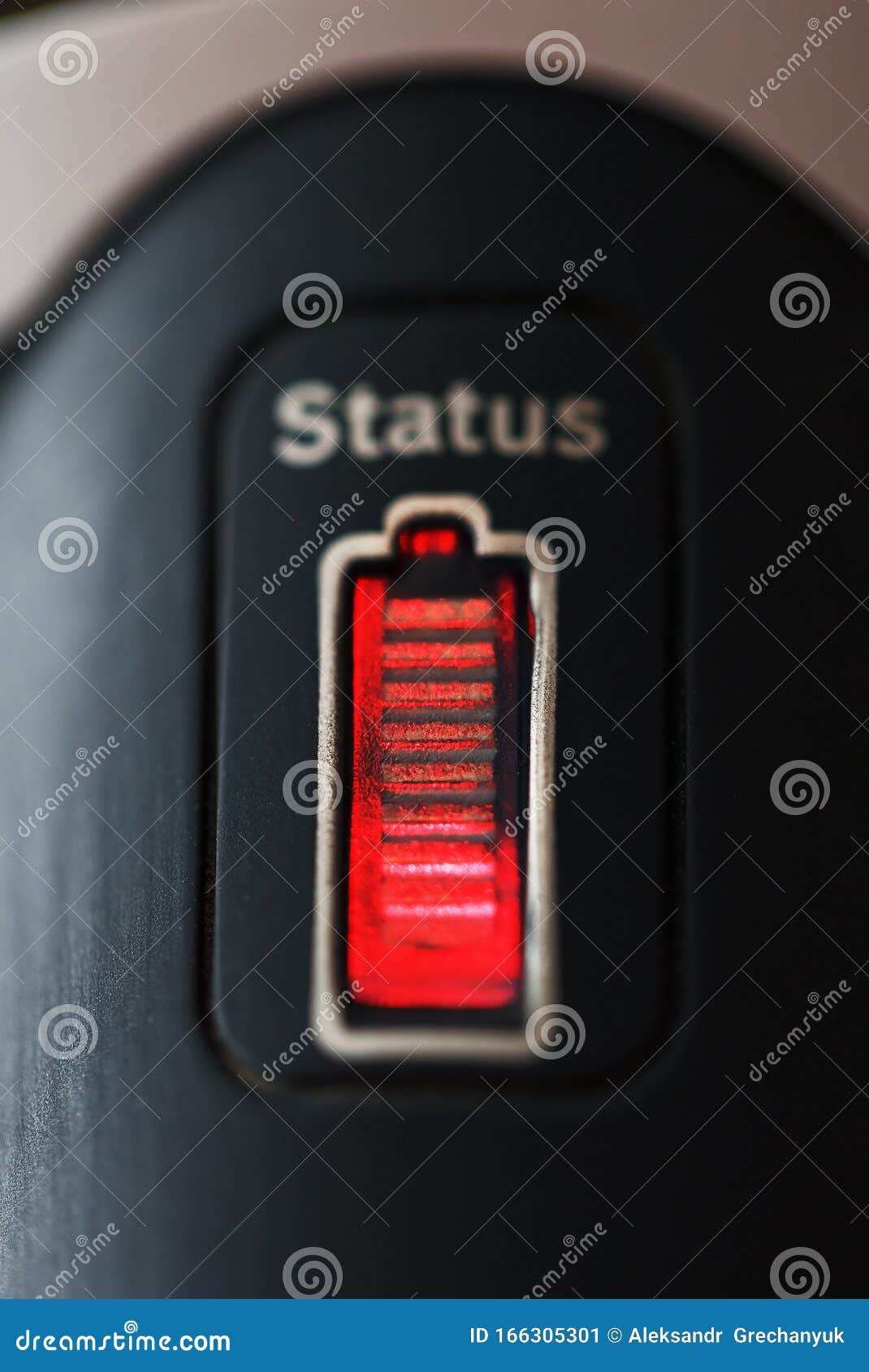 The Status of the Battery on the Device with Red Led Backlighting Stock ...