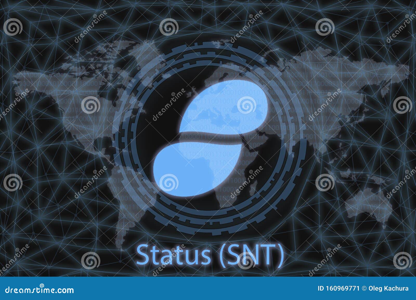 Status SNT Abstract Cryptocurrency. with a Dark Background and a World ...