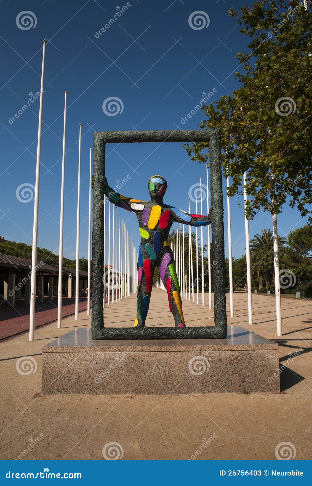 Statute of Man in Square at Villa Olimpica Editorial Stock Photo ...