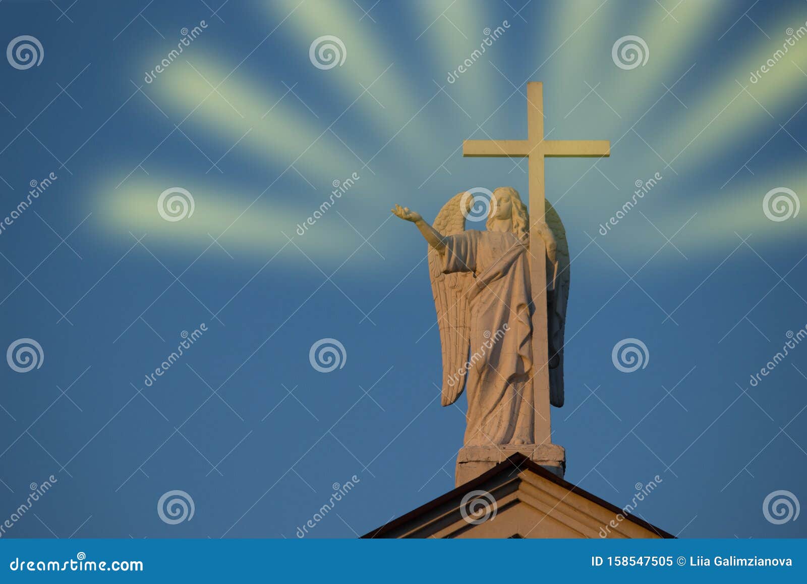Staty of Saint Angel with Cross Fotografering för Bildbyråer - Bild av ...