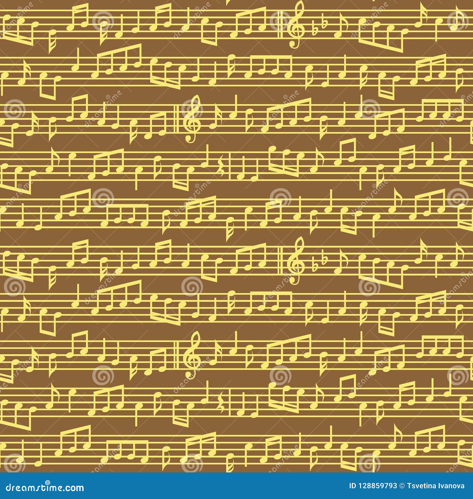 Stave with Music Notes Seamless Pattern. Brown and Golden Vector Music ...