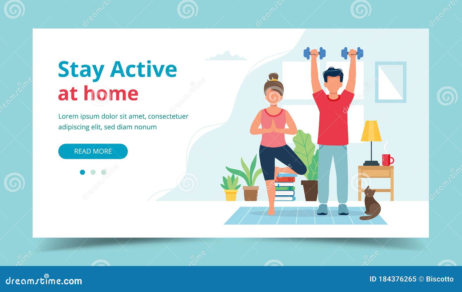 Stay Active at Home Concept. People Doing Exercise in Cozy Modern ...