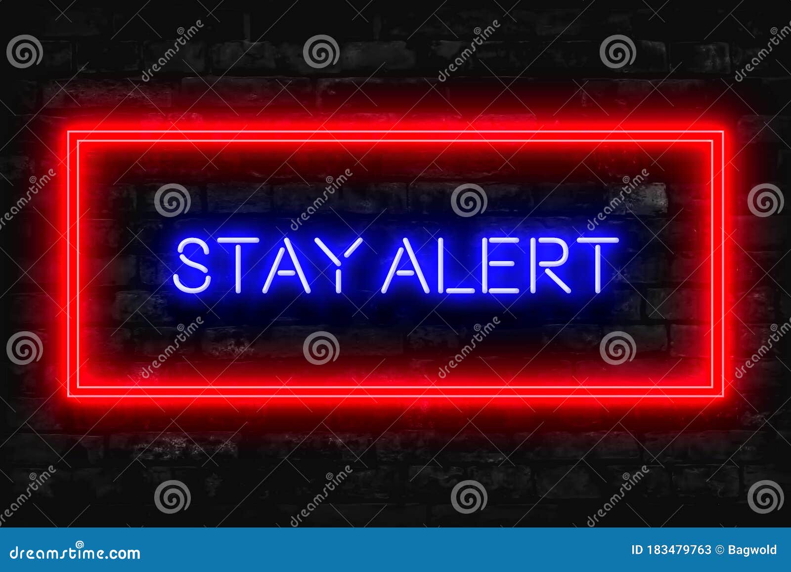 Stay Alert Neon Sign on a Dark Brick Background Stock Image - Image of ...