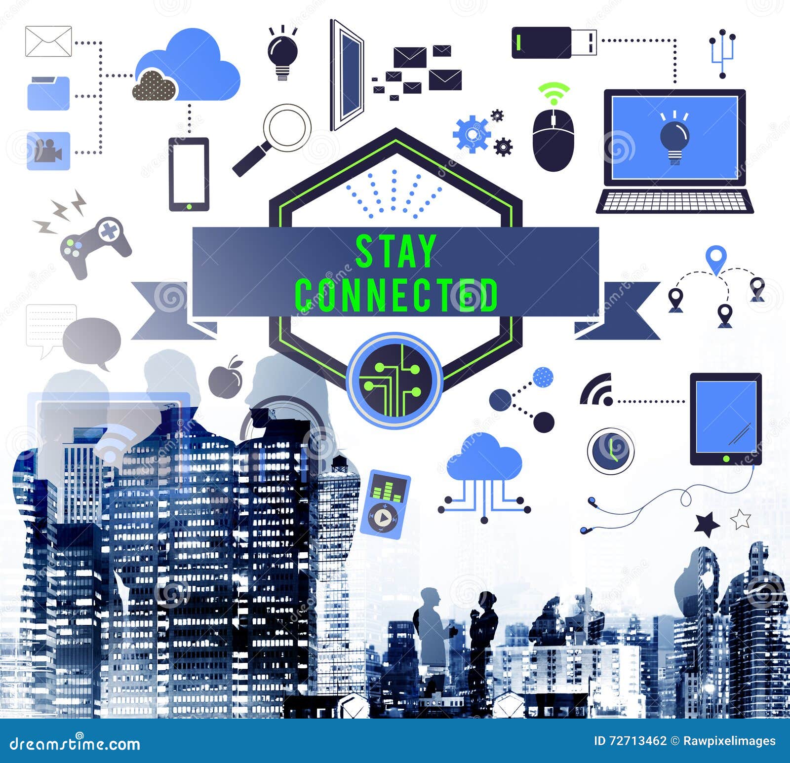 Stay Connected Technology Icons Graphics Concept Stock Illustration ...